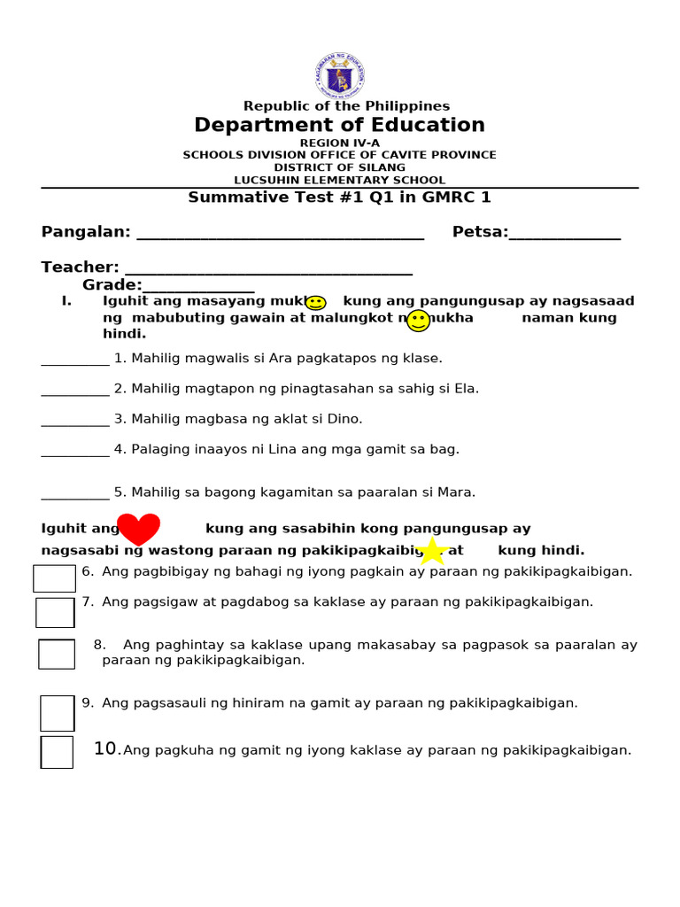 Quarter 1 Summative Test #1 | PDF