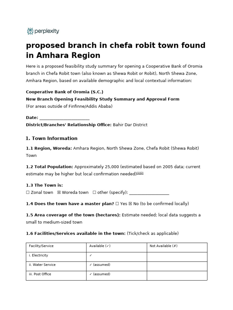 Proposed Branch in Chefa Robit Town Found in Amhar | PDF | Economies