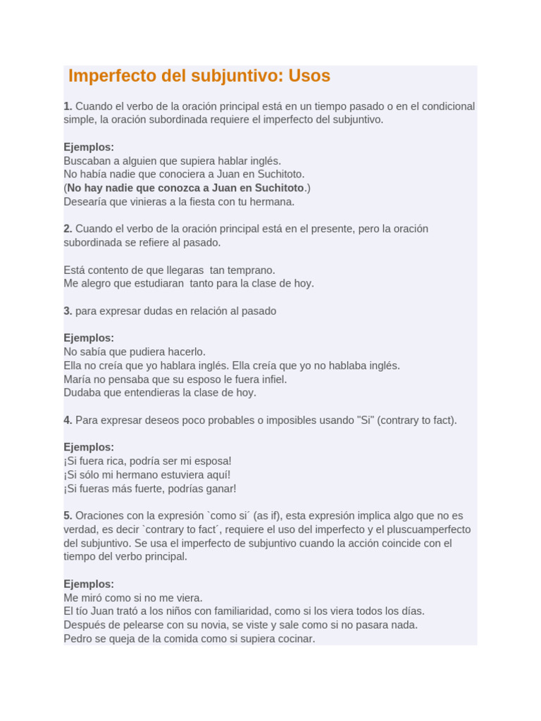 Usos. Imperfecto de Subjuntivo | PDF | Gramática | Sintaxis