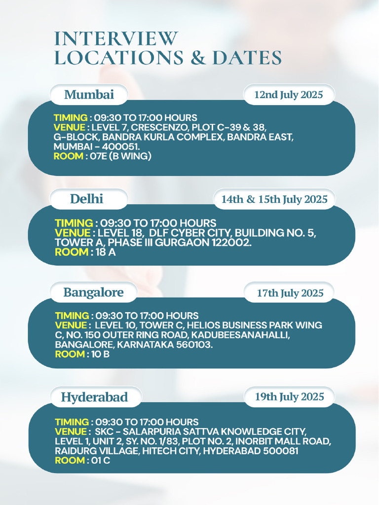 Interview Locations & Dates | PDF