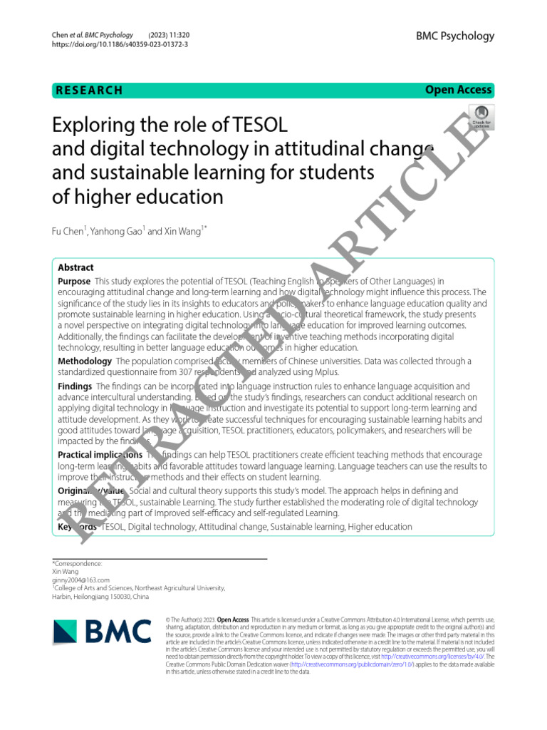 Exploring The Role of TESOL and Digital Technology in Attitudinal ...