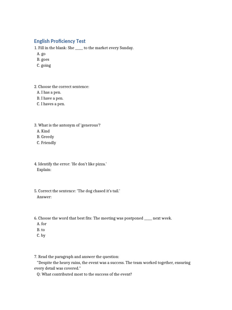 English Proficiency Test | PDF