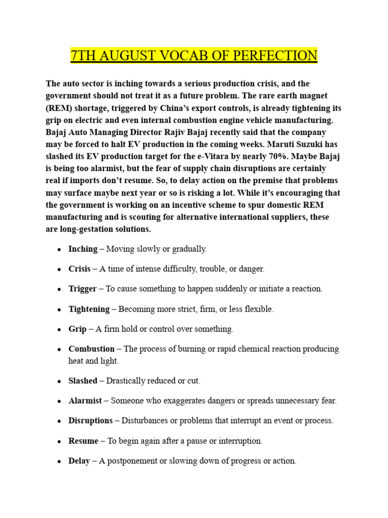 7th August Vocab of Perfection Class. | PDF | Economies
