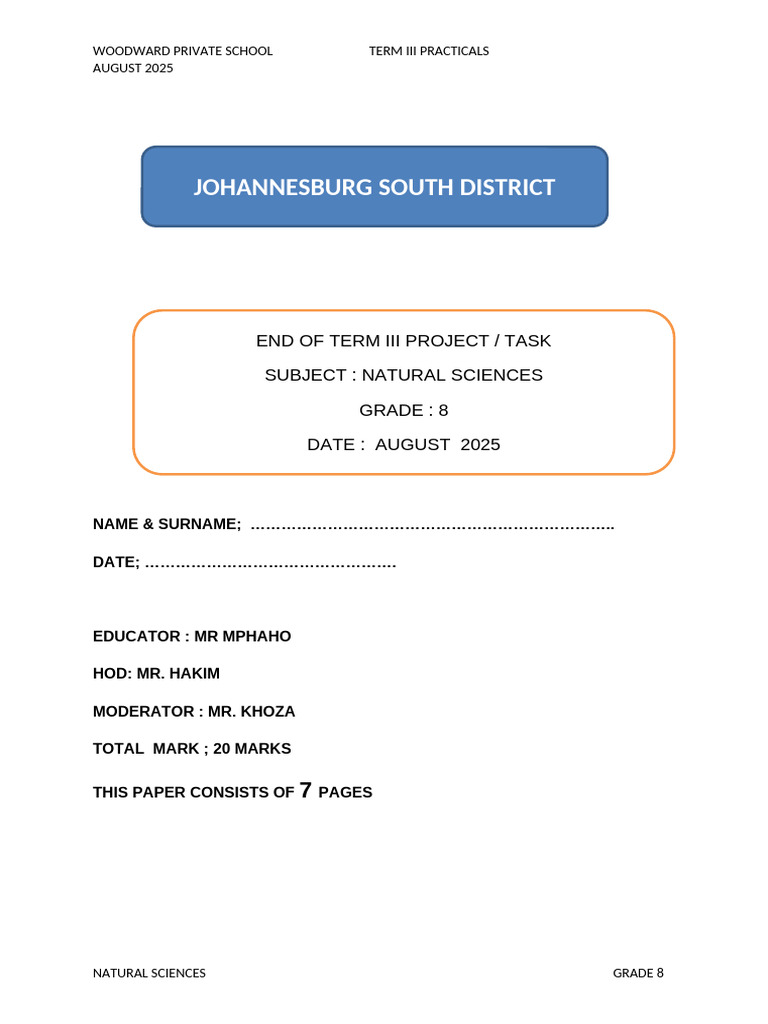 Grade 8 Term 3 Natural Science Project | PDF | Series And Parallel ...