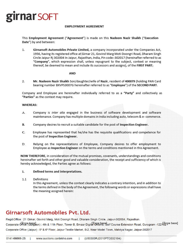 Gapl - Employment Agreement | PDF | Legal Remedy | Employment