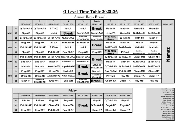 O Level Time Table 2025-26 | PDF