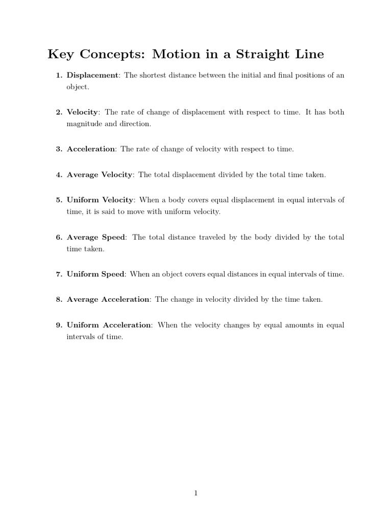 Key Concepts: Motion in A Straight Line: 1. Displacement | PDF