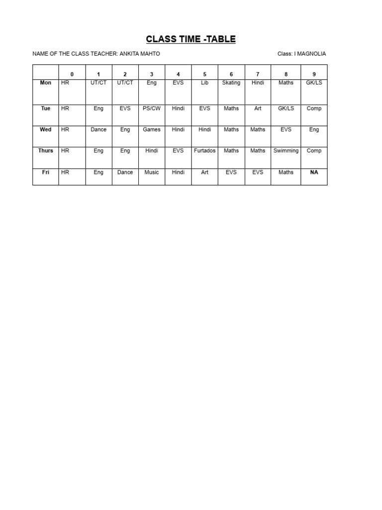 Class I Magnolia Timetable | PDF