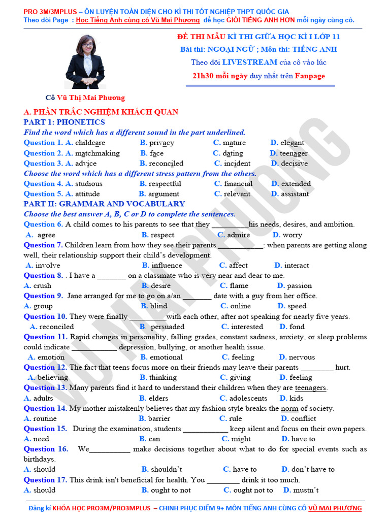 (CÃ VÅ© Mai PhÆ°Æ¡ng) TÃ I Liá U LIVESTREAM - Ä Á Thi Giá A Há C Ká 1 Lá P 11 - Ä Á Sá 02 | PDF ...