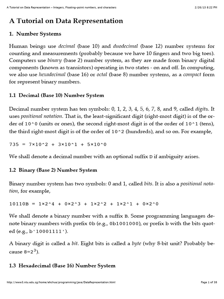 5636a Tutorial On Data Representation Integers Floating Point Numbers and Characters1 | PDF ...