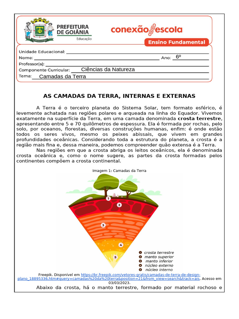 Camadas Da Terra - Texto | PDF | Terra | Crosta (Geologia)