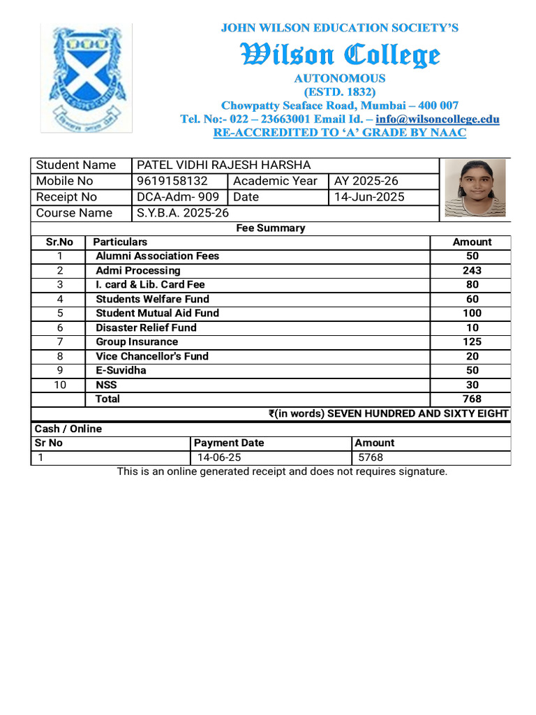 909-S.y.b.a. 2025-26-Patel Vidhi Rajesh Harsha | PDF