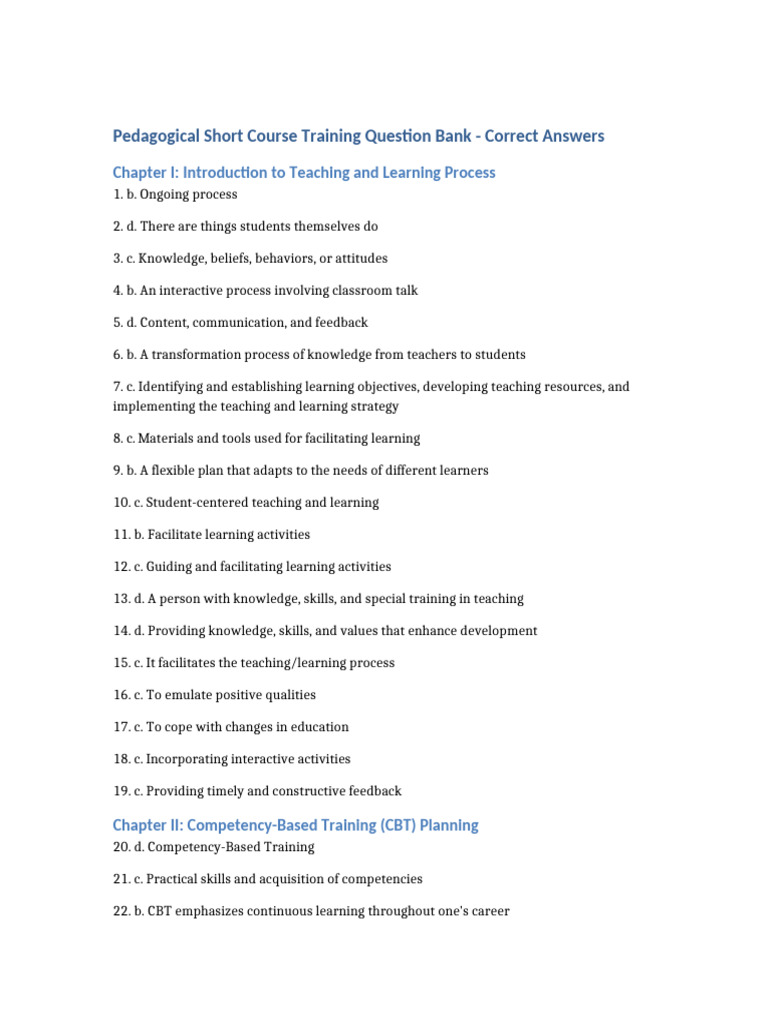 Teaching and CBT Training Question Bank | PDF | Learning | Pedagogy