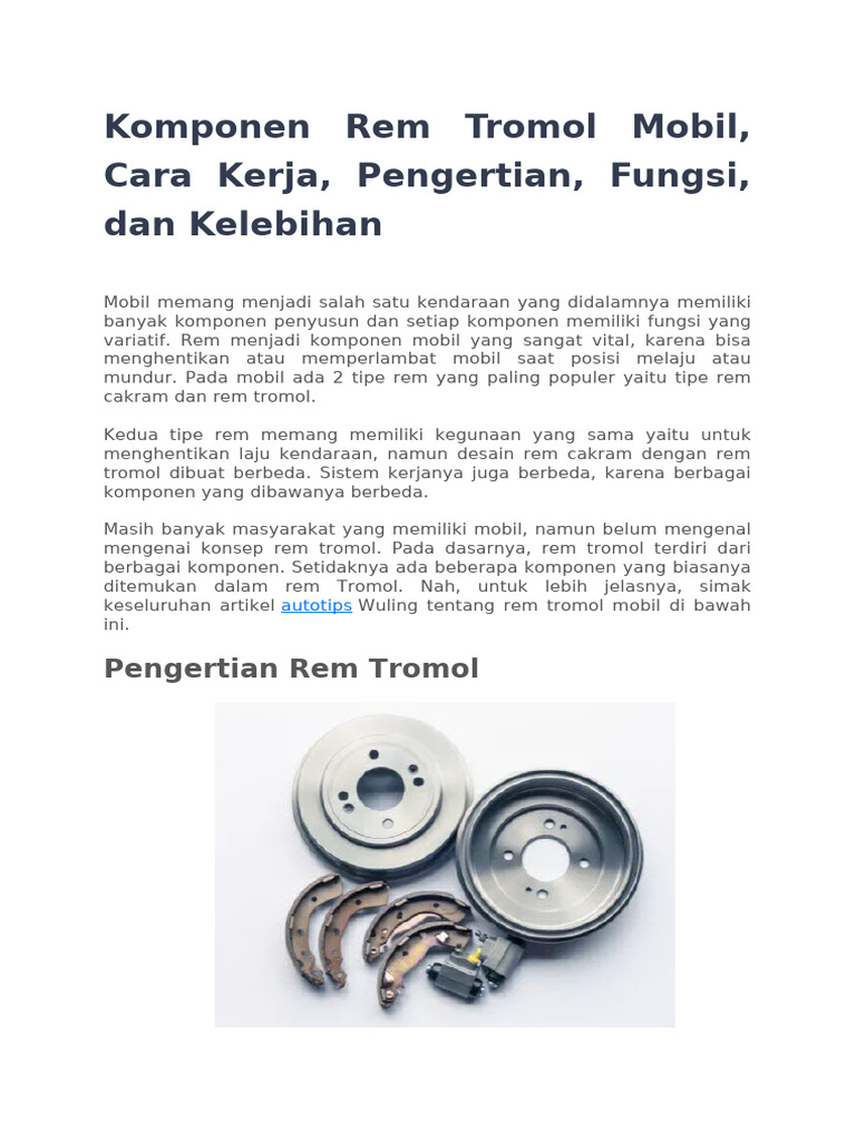 Komponen dan Fungsi Rem Tromol Mobil | PDF