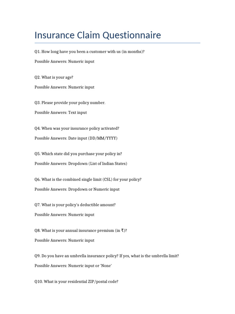 Insurance_Claim_Questionnaire | PDF | Insurance