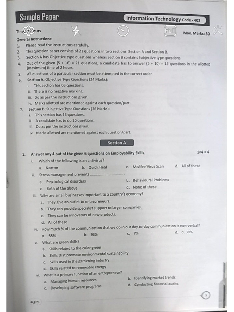 IT-402 Sample Paper Class X | PDF