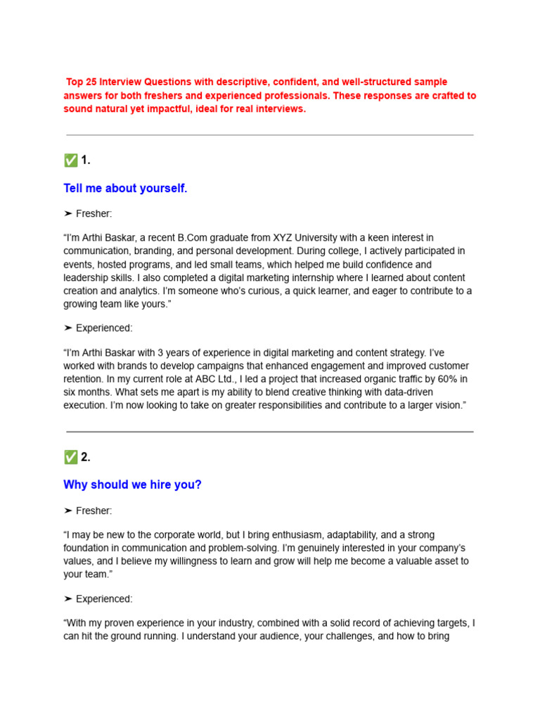 Top 25 Interview Questions & Answers | PDF | Digital Marketing | Leadership