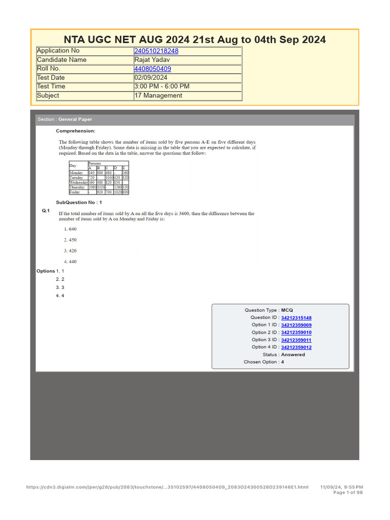 NTA UGC NET August 2024 MCQ Results | PDF | Standardized Tests | Tests