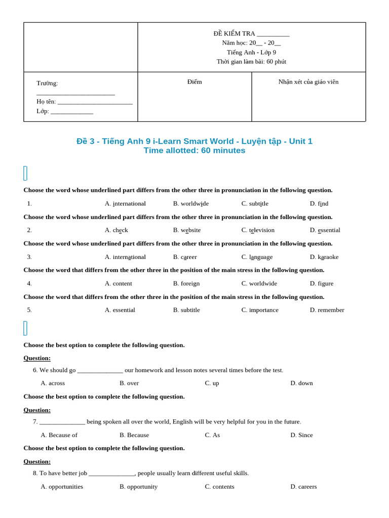 English 9 Unit 1 Test - i-Learn Smart World | PDF | English Language ...