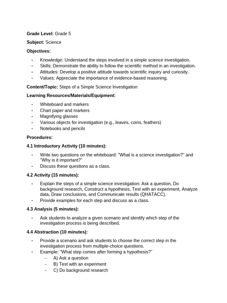 Understand the Steps Involved in a Simple Science Investigation | PDF ...