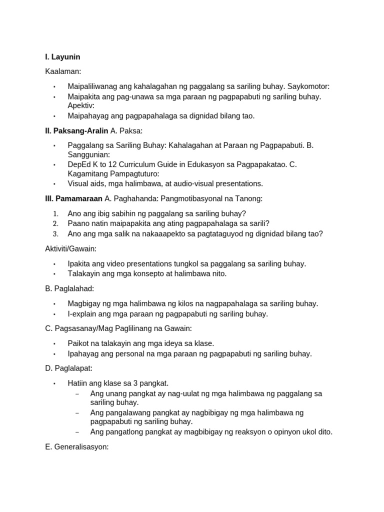 Maipaliliwanag Ang Kahalagahan NG Paggalang Sa Sariling Buhay. | PDF