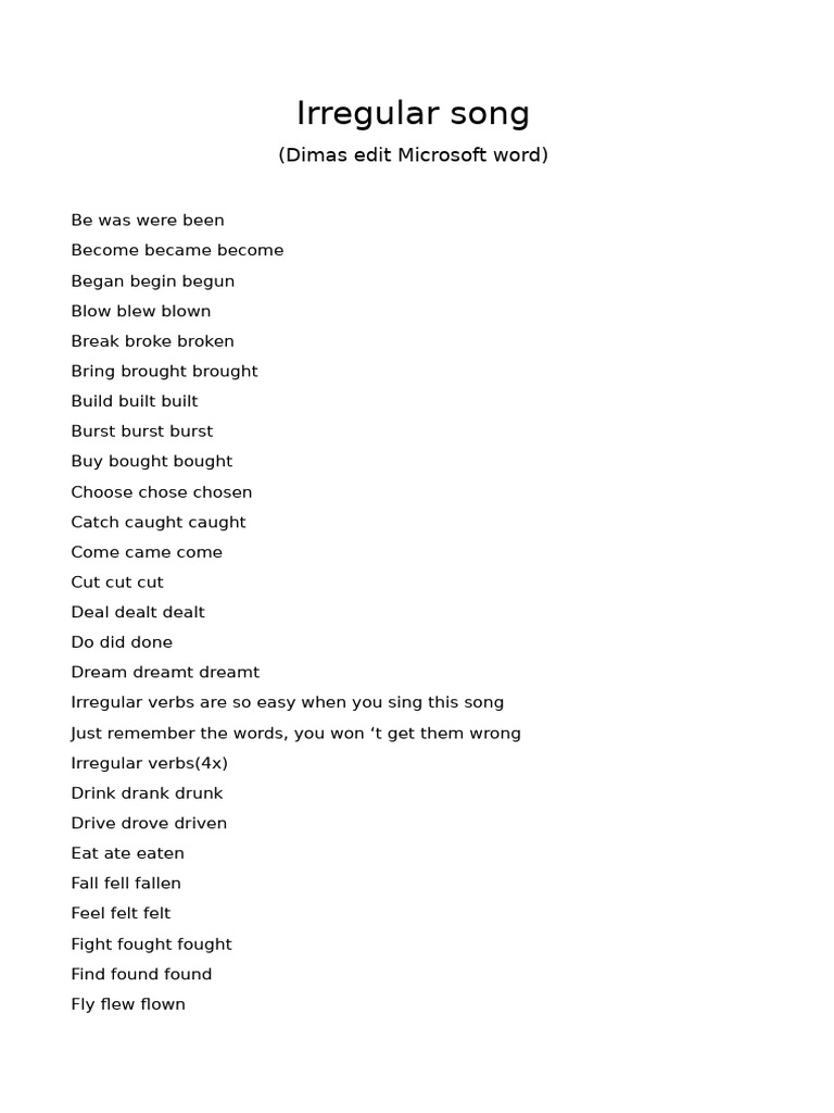 Sing to Learn Irregular Verbs | PDF