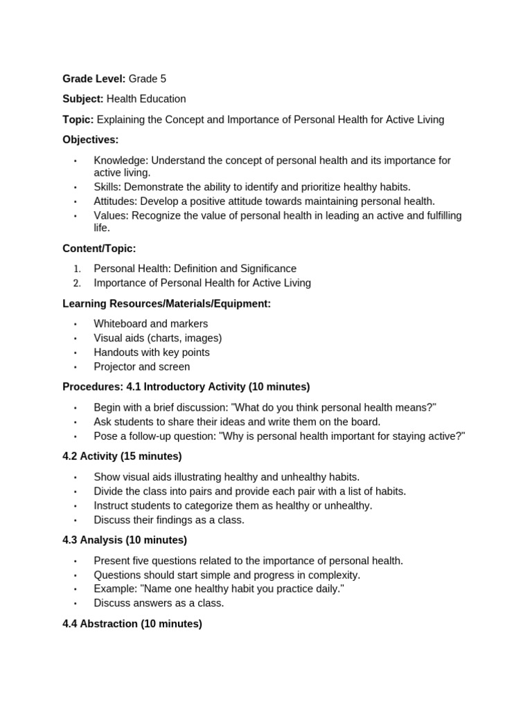 Importance of Personal Health for Kids | PDF | Concept | Cognition