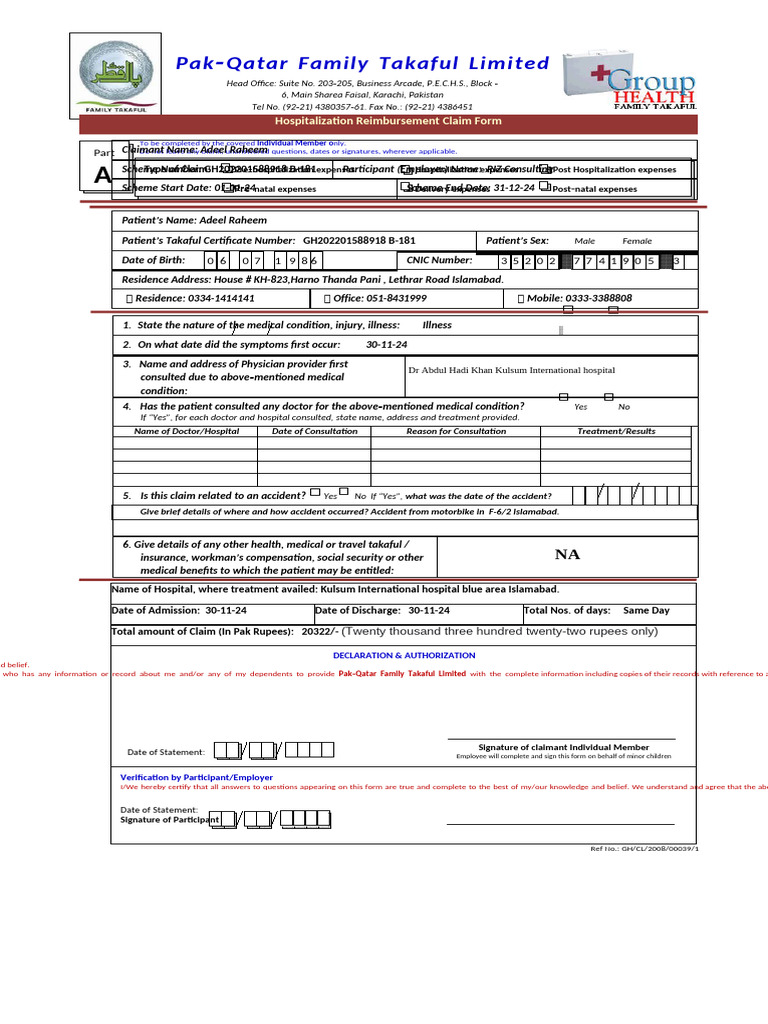 INP Hospitalization Form A | PDF | Public Services | Social Programs