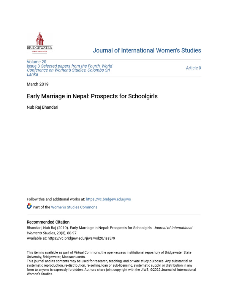Early Marriage in Nepal - Prospects For Schoolgirls | PDF | Child ...
