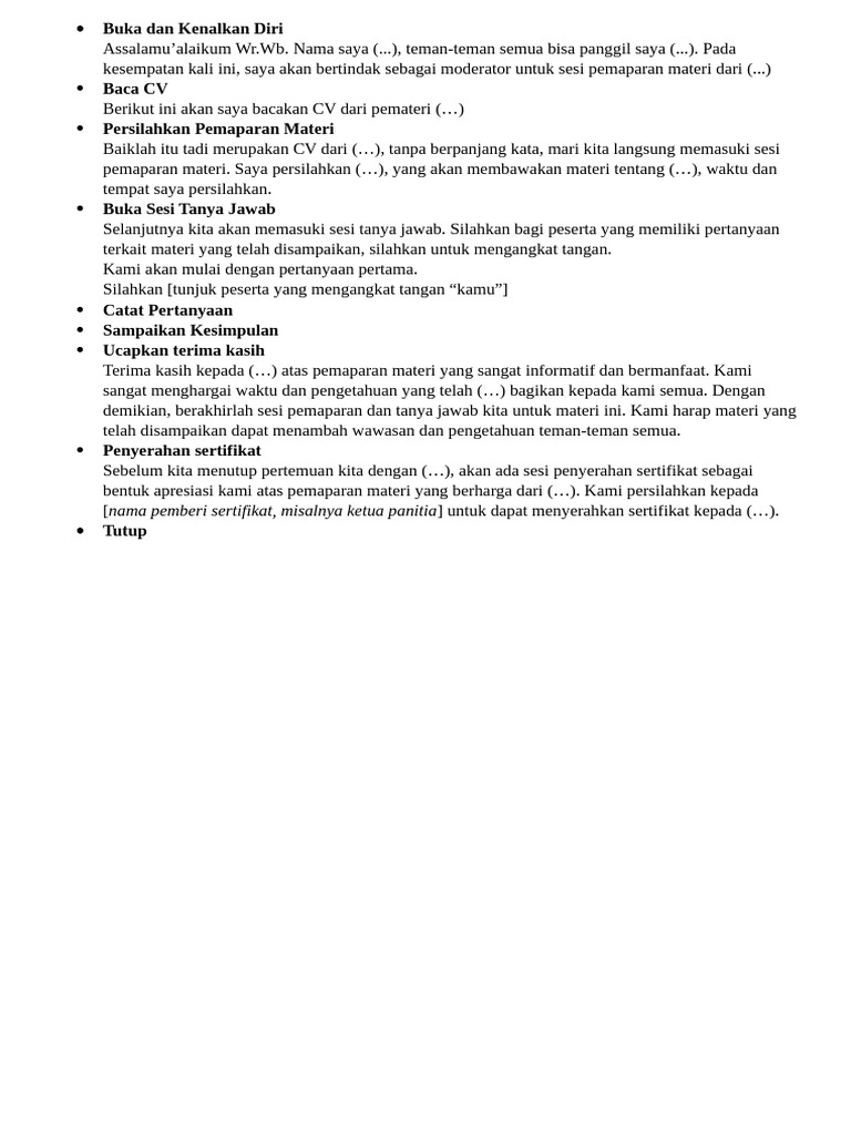 Teks Moderator Seminar Lengkap | PDF