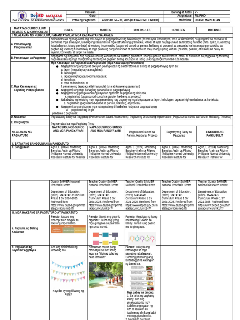 Q1 - Filipino - DLL - Week 8 | PDF