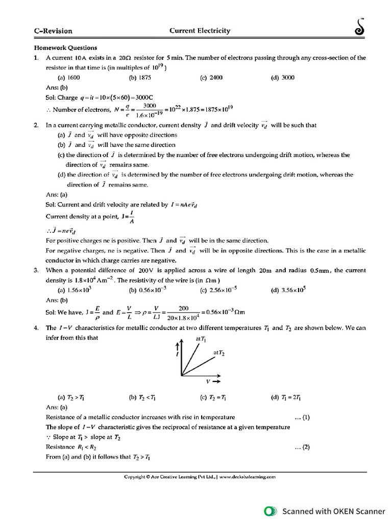 Current Electricity - HW - Questions | PDF