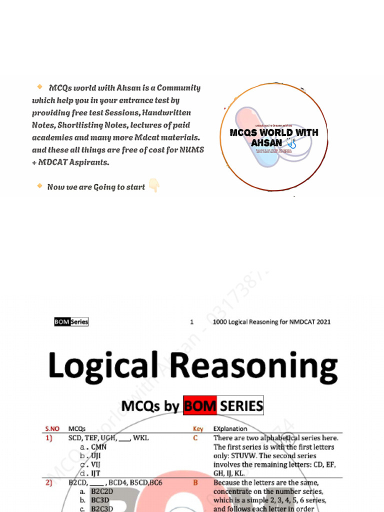 BOM Academy Logical Reasoning MCQs - MCQs World | PDF