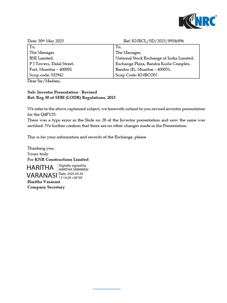 KNR Constructions FY25 Investor Update | PDF | Equity (Finance ...
