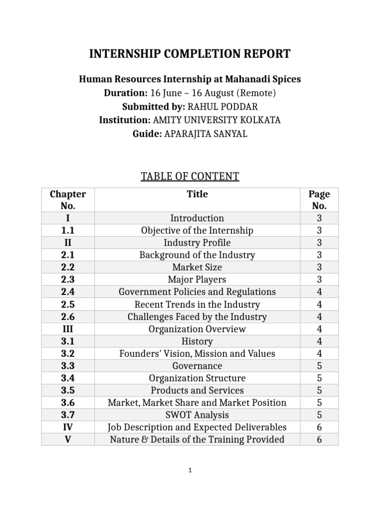 HR Internship Report at Mahanadi Spices | PDF | Business | Economies