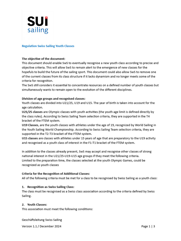 2 - CPR 2025-2028 Swiss Youth Class Reglement. V1.1 | PDF | Sailing (Sport)