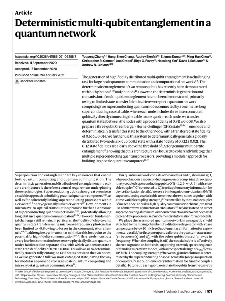 Deterministic Multi-Qubit Entanglement in A Quantum Network | PDF ...