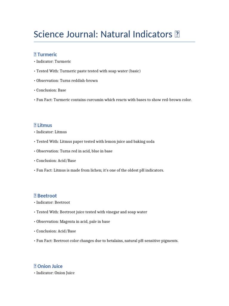 Science Journal Natural Indicators | PDF
