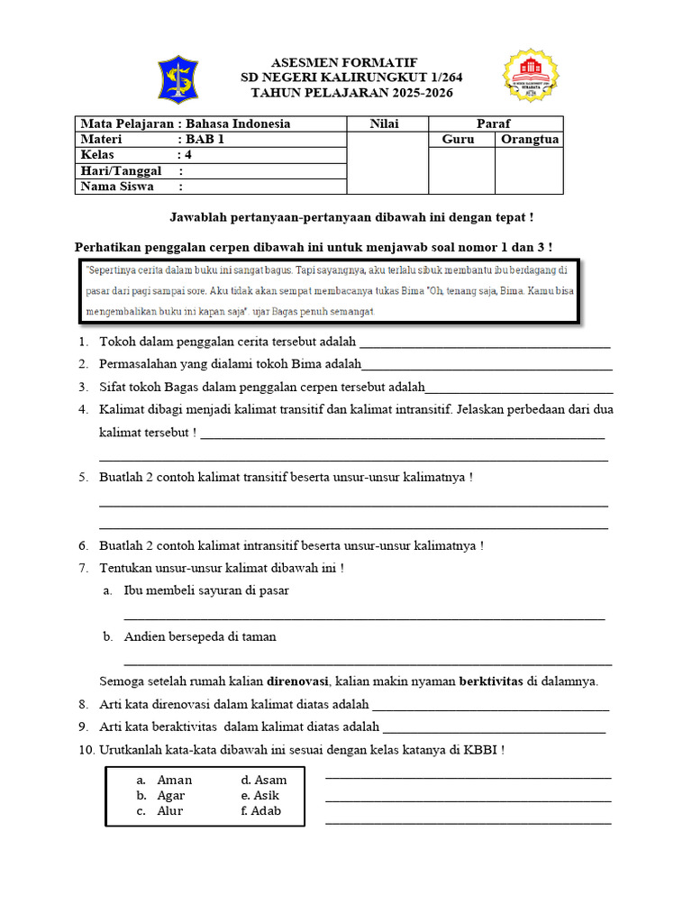 Soal Asesmen Formatif Bahasa Indonesia | PDF
