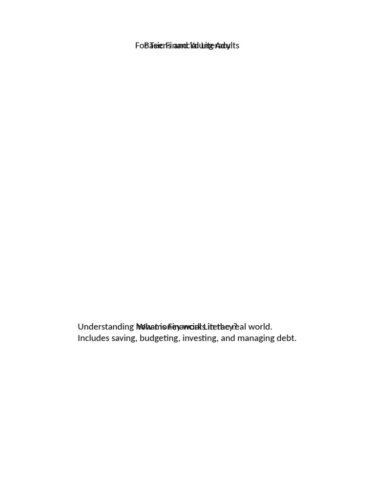 Financial Literacy for Young Adults | PDF