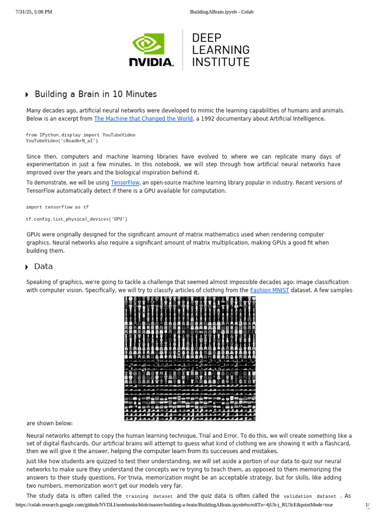 BuildingABrain - Ipynb - Colab | PDF | Machine Learning | Graphics Processing Unit