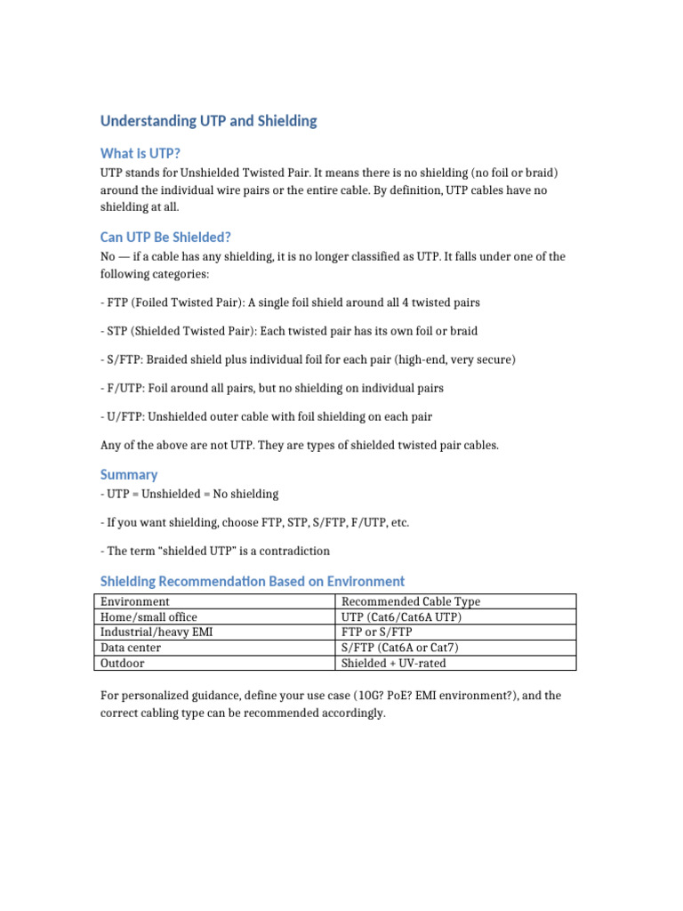 Understanding UTP and Shielding | PDF