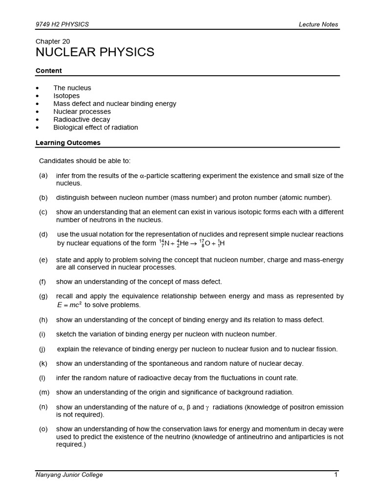 Nanyang JC H2 Physics: Nuclear Physics Notes | PDF | Nuclear Physics ...