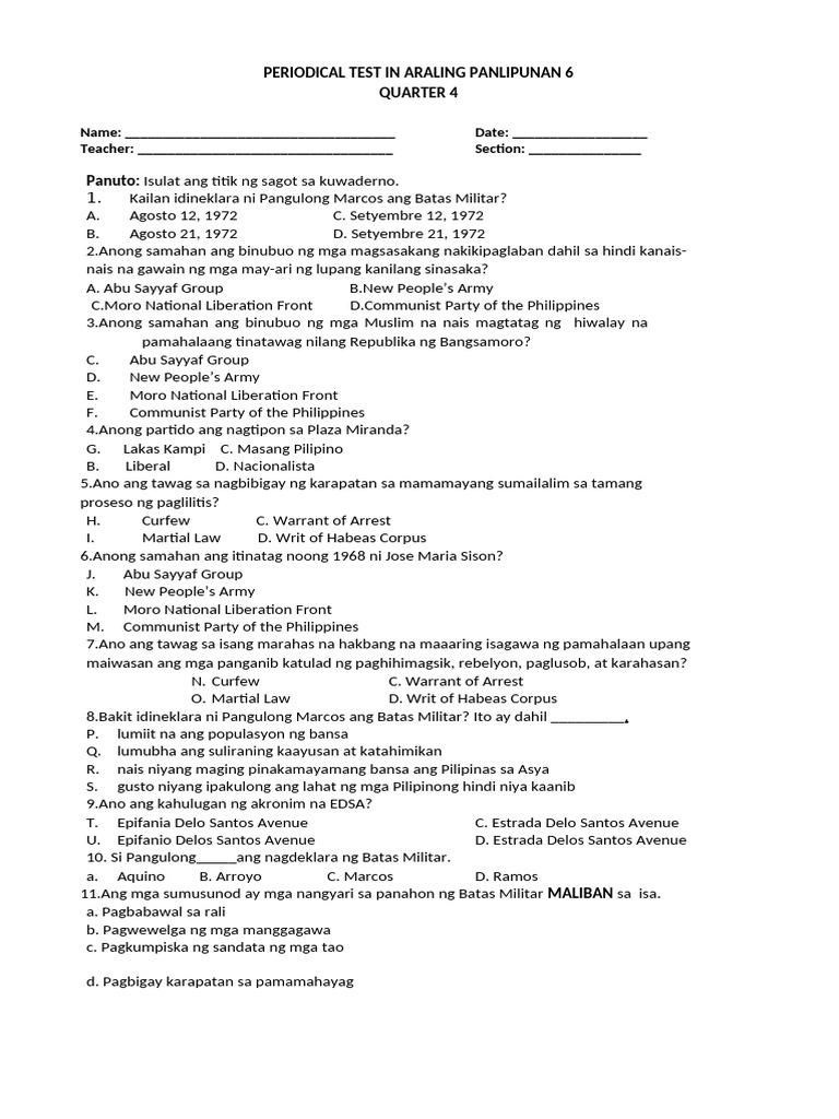 AP 6 Fourth Periodical Test | PDF