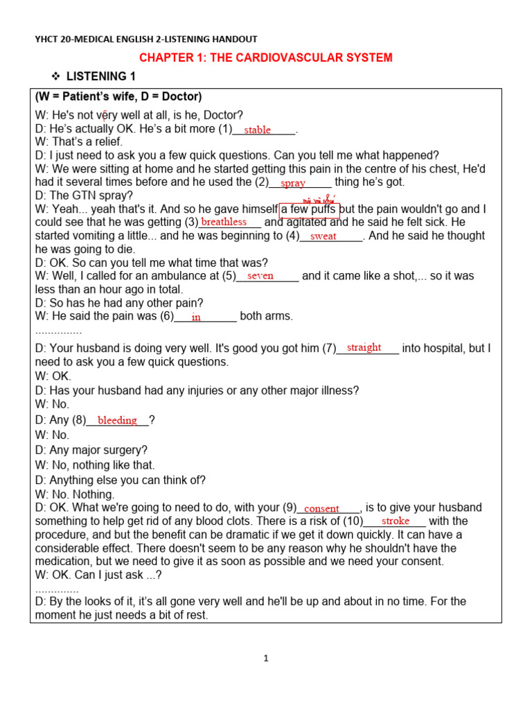 Medical English Listening Answer Key | PDF | Digestion | Human ...