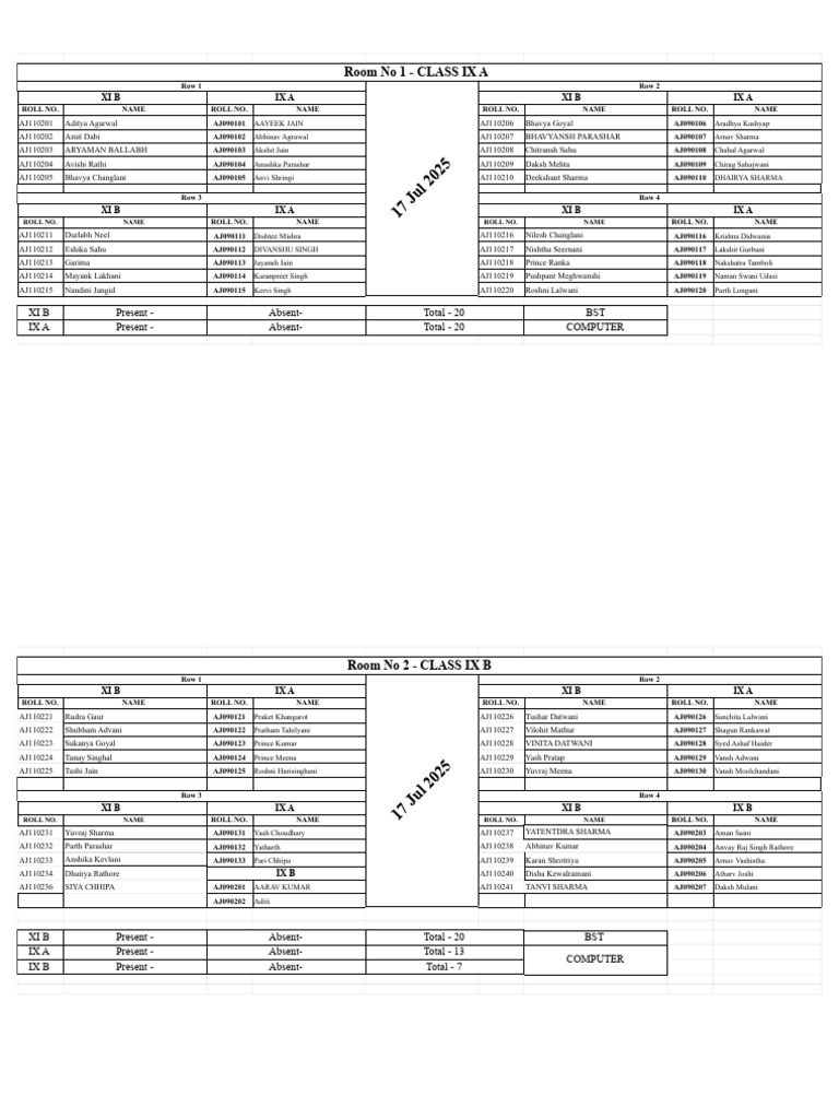 Ix-Xii - Seating Arrangement - 17 July 2025 | PDF