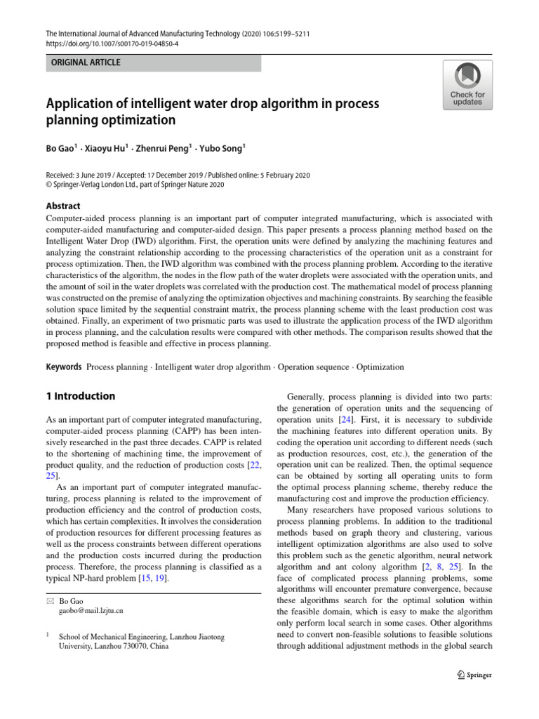 Application of Intelligent Water Drop Algorithm in Process Planning ...