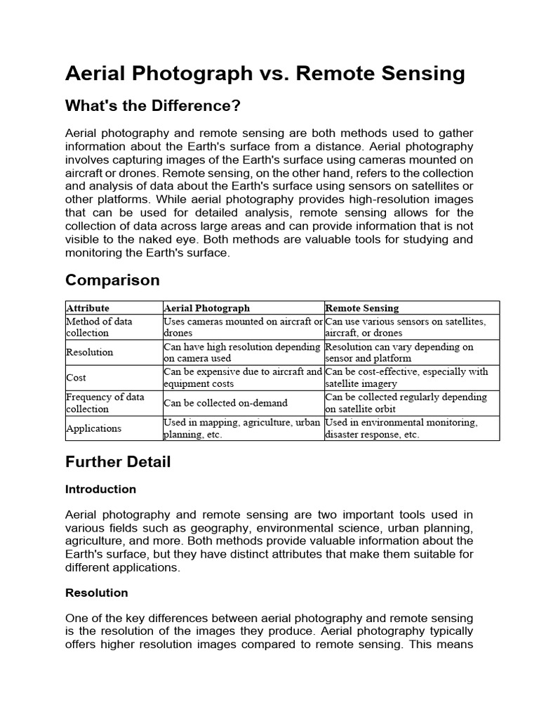 Aerial Photograph Vs Satellite RS | PDF | Remote Sensing | Aerial Photography