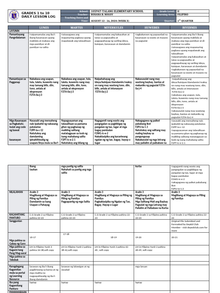 Dll Filipino 2 q1 w3 | PDF