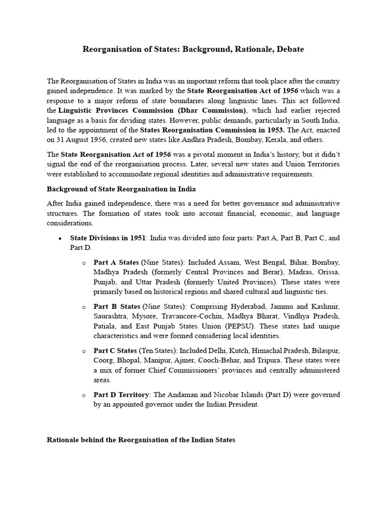 Unit 2 - 2.reorganisation of States | PDF | South Asia | Government Of ...